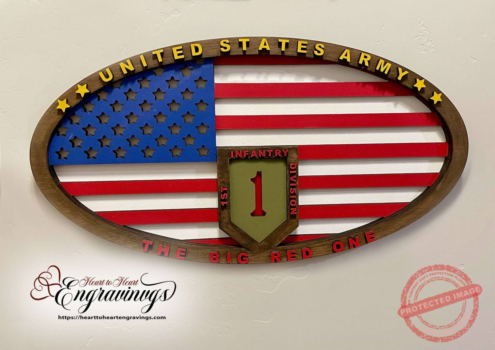 1st Infantry Division on US Flag - Heart to Heart Engravings